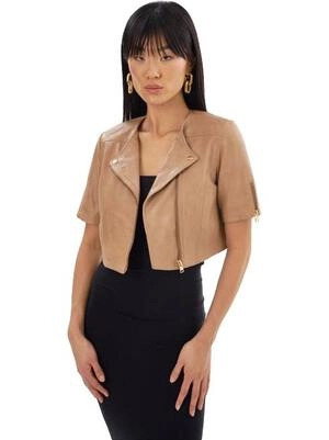 LAMARQUE LAMARQUE Kirsi Cropped Biker Jacket Camel