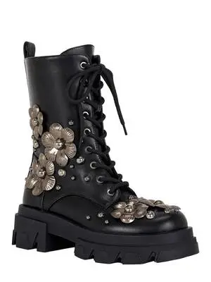 AZALEA WANG Orquidea Studded Platform Boot - Black