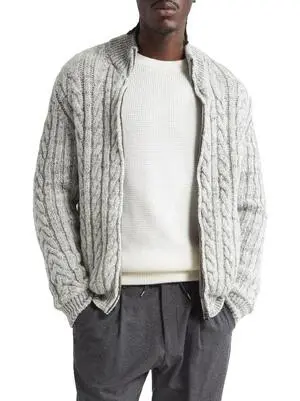 HERNO Mélange Wool Cable Knit Sweater Jacket