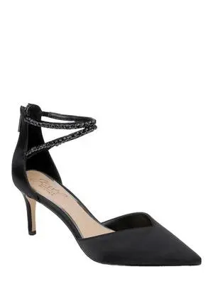 Badgley Mischka Emmi Ankle Strap Pointed Toe Pump - Black Satin