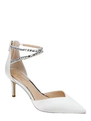 Badgley Mischka Emmi Ankle Strap Pointed Toe Pump - Ivory Satin