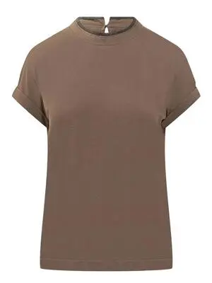 Brunello Cucinelli Stretch Cotton Jersey T-shirt With Faux Layering - Brown