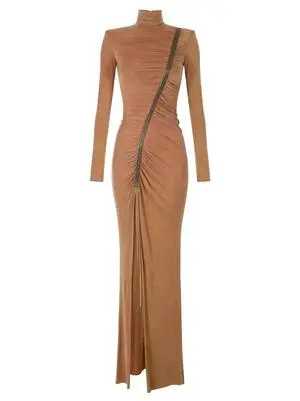 Elisabetta Franchi High-neck Maxi Dress - Brown