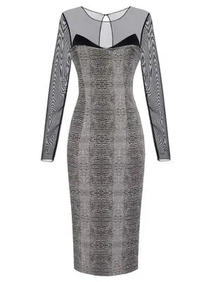 ELISABETTA FRANCHI Python-Print Mesh-Insert Midi Dress
