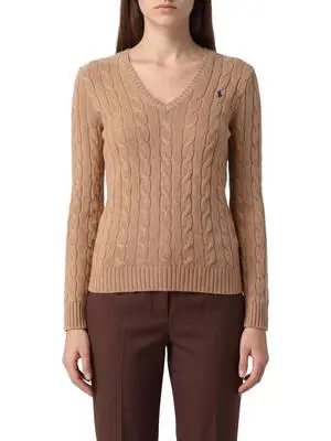 Polo Ralph Lauren Polo Ralph Lauren Slim Fit V-Neck Wool Jumper With Embroidered Pony Logo Camel