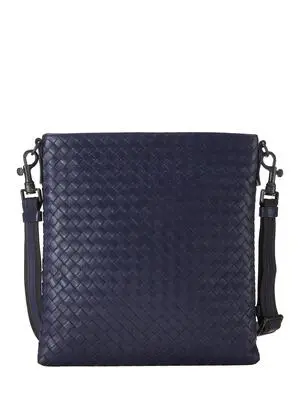 Bottega Veneta Intrecciato Flat Messenger Bag - Navy