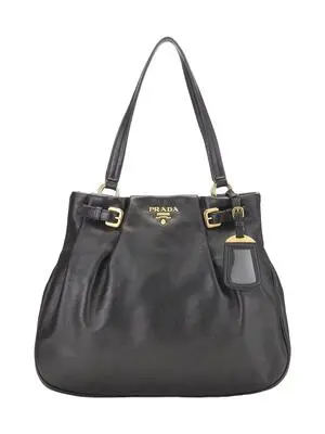 PRADA Calfskin Pleated Small Tote