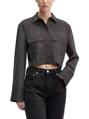 Hugo Striped Cropped Shirt - Grey