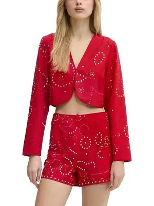 NEVER FULLY DRESSED Embellished Cropped Jacket - Red