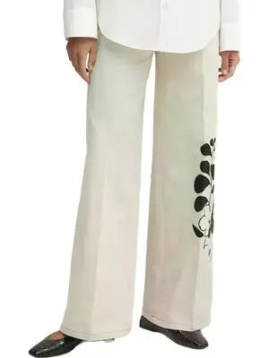 FORTE_FORTE Floral-embroidered Wide-leg Trousers - White
