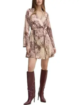 Guess Snake-print Mini Wrap Dress - Neutrals