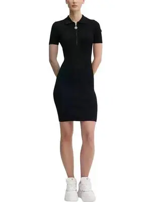 Hugo Ribbed Zip-front Mini Dress - Black