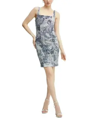 Guess Square-neck Printed Mini Dress - Grey
