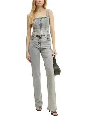 Patrizia Pepe Zip-front Denim Top - Grey