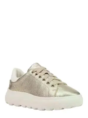 Geox Spherica Ec 4.1 Metallic-leather Lace-up Sneakers - Neutrals