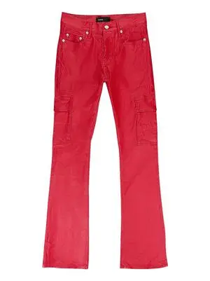 PURPLE BRAND Patent Film Cargo Flare Skinny Jeans - Red