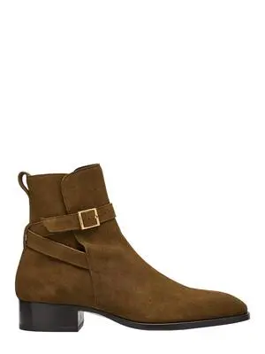TOM FORD Suede Ankle Boots With Buckle - Mdbrwn