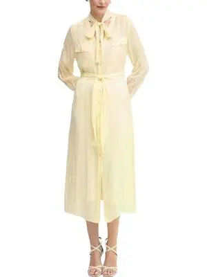 TWINSET Belted Tie-neck Shirt Midi Dress - Yellow