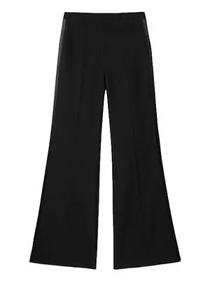 Sandro Satin-stripe Flared Wool-blend Trousers - Black
