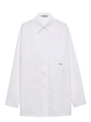 Prada Logo-embroidered Cotton Poplin Shirt - White