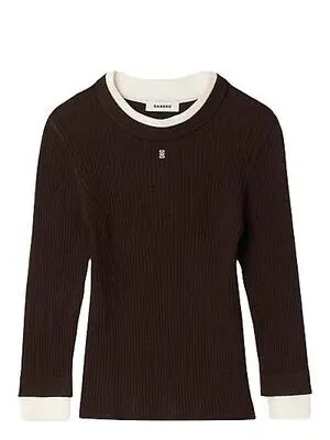 Sandro Knitted Jumper With Layered Trim - Brown