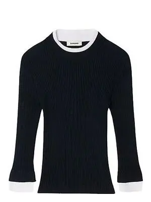 Sandro Knitted Jumper With Layered Trim - Navy Blue