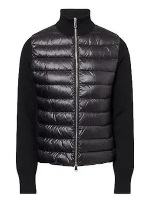 Moncler Hybrid Logo-badge Nylon And Wool Cardigan - Black