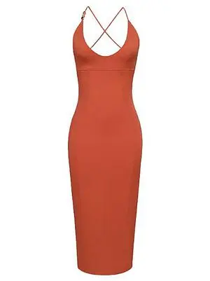 House Of Cb Stretch Cotton-blend Midi Dress - Terracotta
