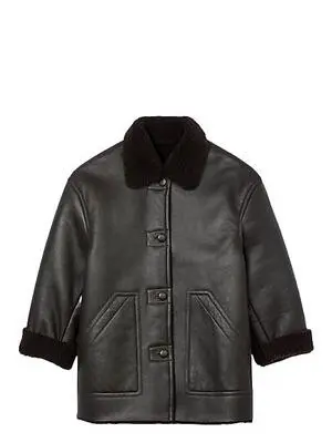 Sandro Boxy-fit Shearling Coat - Black Brown