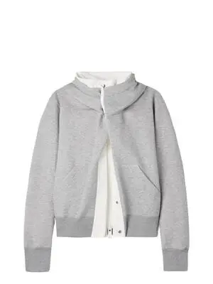 Sacai Paneled Cotton-canvas And Cotton-blend Jersey Hoodie - Gray