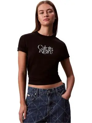 Calvin Klein Script Logo Graphic Slim T-Shirt Black
