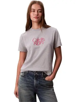 Calvin Klein Script Logo Graphic Slim T-shirt - History Grey Heather