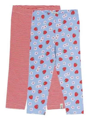 LILLY + SID Organic Cotton Strawberry And Stripe Print Leggings -2 Pack - Multi
