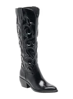 Dolce Vita Mirla Western Knee High Boots - Black Leather