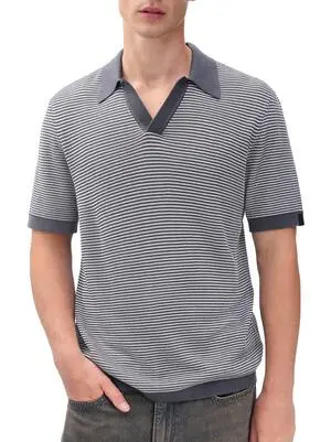 Rag & Bone Harvey Chevron Johnny Collar Polo Wet Iron
