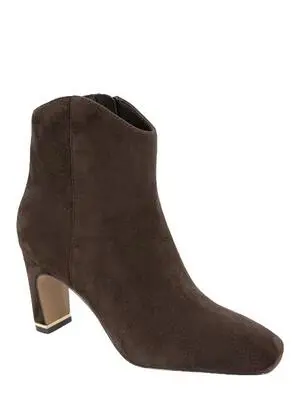 KENNETH COLE Grizelda Square Toe Bootie - Chocolate Suede