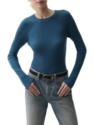 PISTOLA Juno Rib Long Sleeve Merino Wool Blend Top - Deep Teal