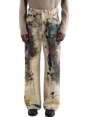 Acne Studios 1981 Paint Print Trompe L'oeil Wide Leg Jeans - White/multi