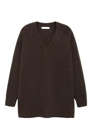 Mango Relaxed V-neck Long Sleeve Sweater - Chocolate