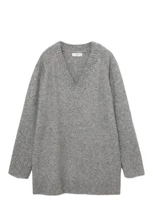 Mango Relaxed V-neck Long Sleeve Sweater - Grey