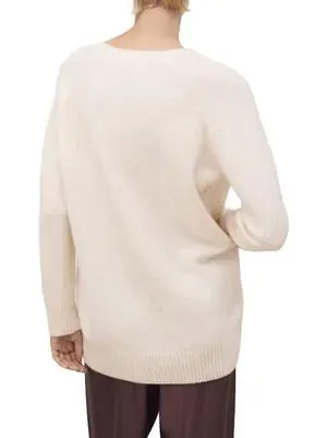 Mango Relaxed V-neck Long Sleeve Sweater - Ivory White