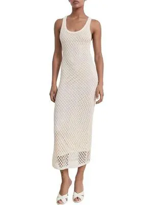 Mango Sleeveless Crochet Midi Dress - Ecru