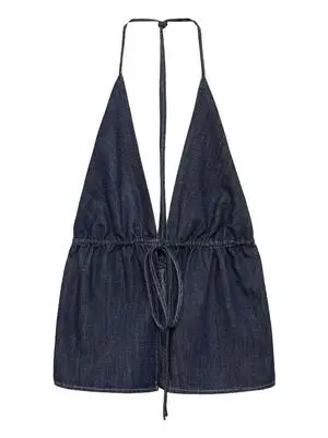 Mango Denim Halter Top - Open Blue