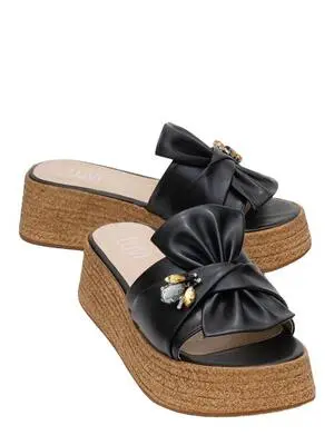 PROLOGUE SHOES Braided Bow Platform Sandal - Black Faux Leather