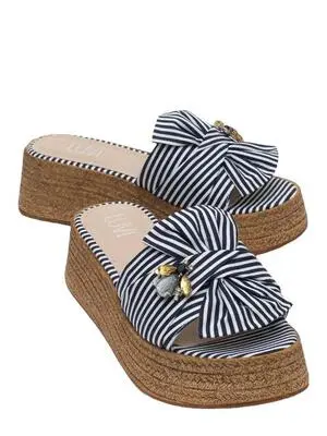 PROLOGUE SHOES Braided Bow Platform Sandal - Navy Faux Leather