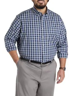 OAK HILL Big & Tall Small Plaid Performance Sport Shirt - Blue Multi