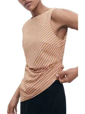 Mango Asymmetric Stripe Sleeveless Top - Brown