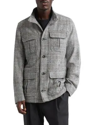 Herno Glen Plaid Wool Blend Field Jacket - Pearl Grey