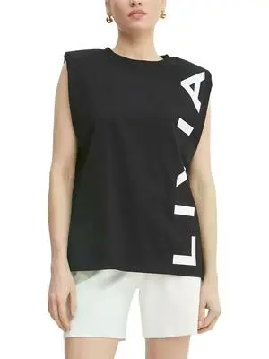 Liviana Conti Padded-shoulder Logo Top - Black