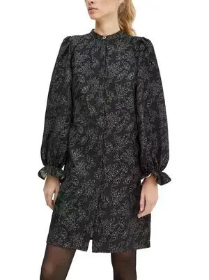 BRUUNS BAZAAR Floral-motif Puff-sleeve Dress - Black